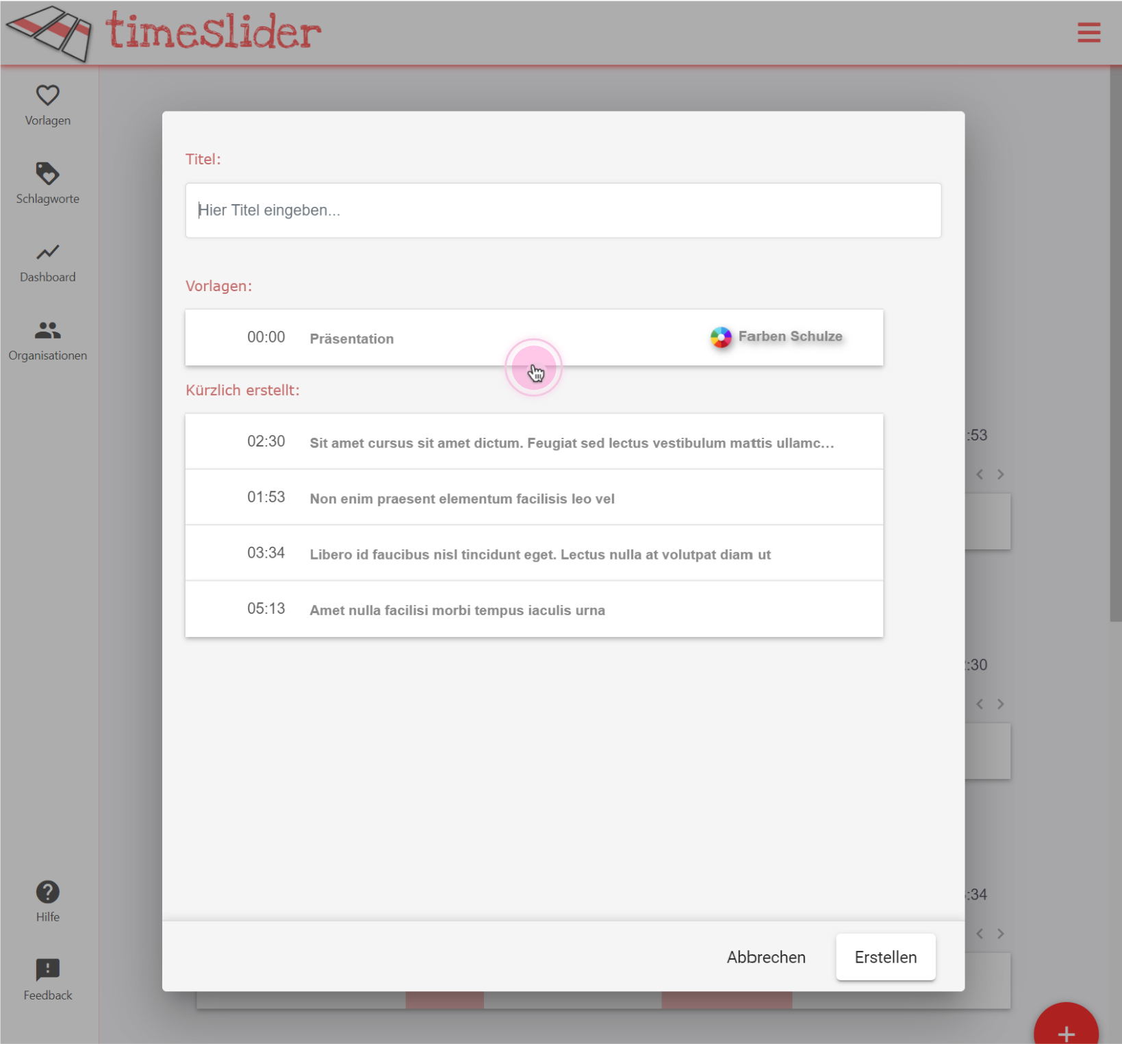 timeslider® | Hilfe - Vorlagen